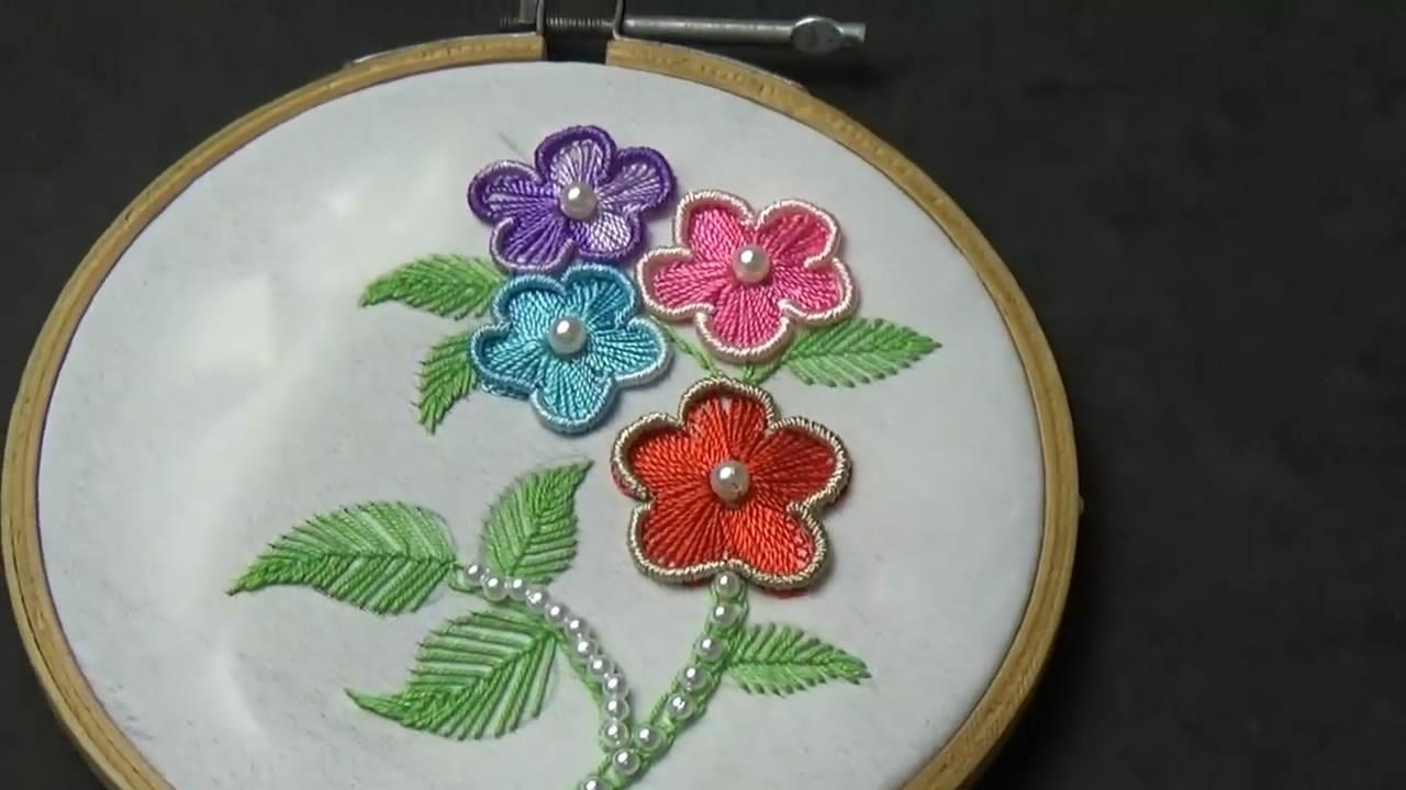 「民间刺绣DIY」五瓣花朵图案的刺绣方法,简单又漂亮!