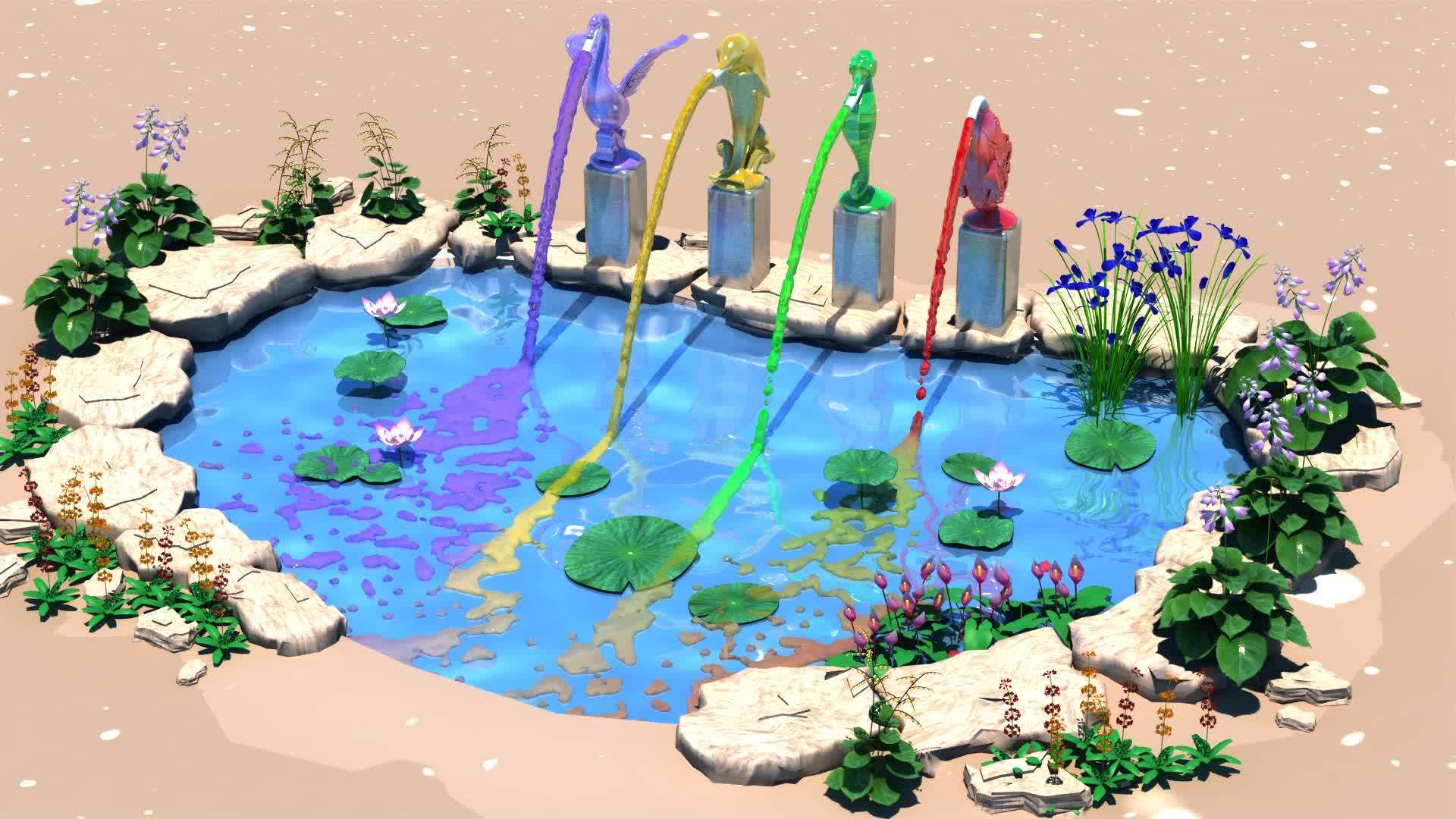 池塘喷泉、少儿卡通动画片、工程车汽车玩具车幼儿启蒙益智动画