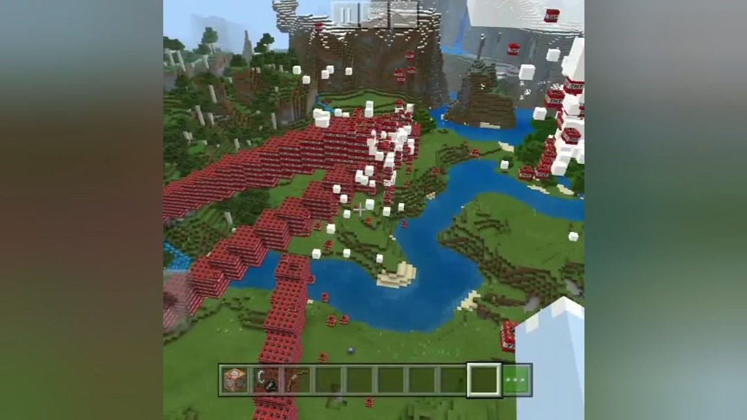 指令:/execute @e[type=arrow] ~ ~ ~ fill ~-2 ~-2 ~-2 ~2 ~2 ~2 TNT 重复 ...