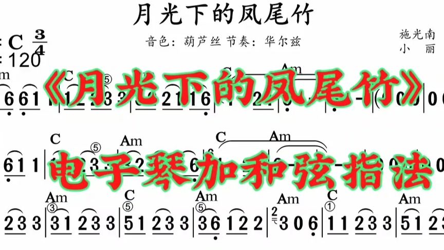 《月光下的凤尾竹》电子琴加和弦指法