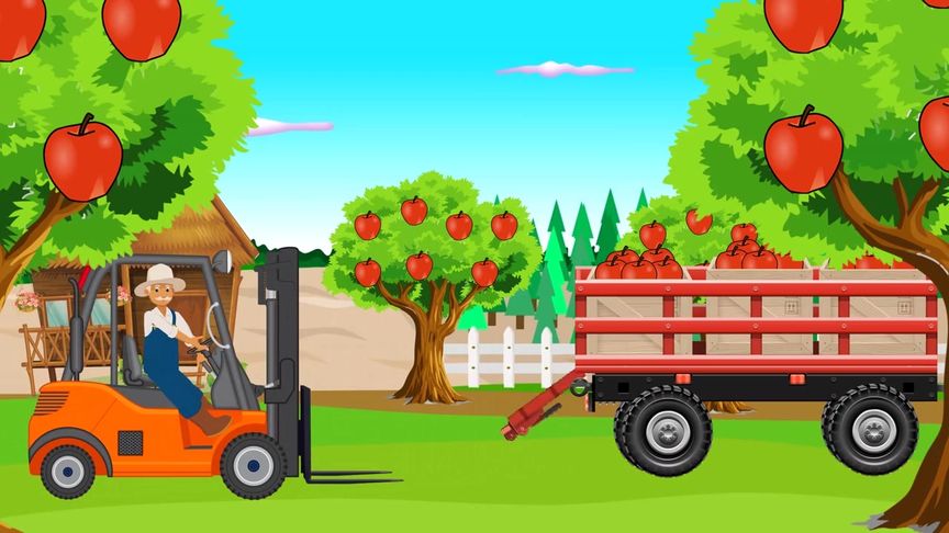 儿童益智启蒙工程车动画,大卡车运输苹果