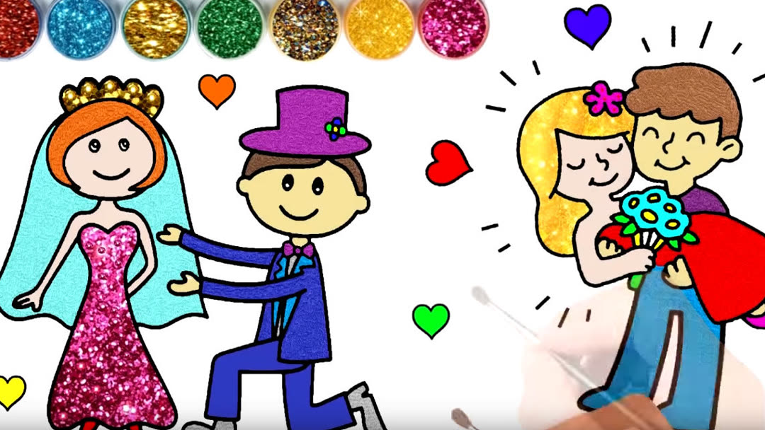 冰雪公主与王子的爱情故事 简笔画 填颜色 培养孩子的画画兴趣