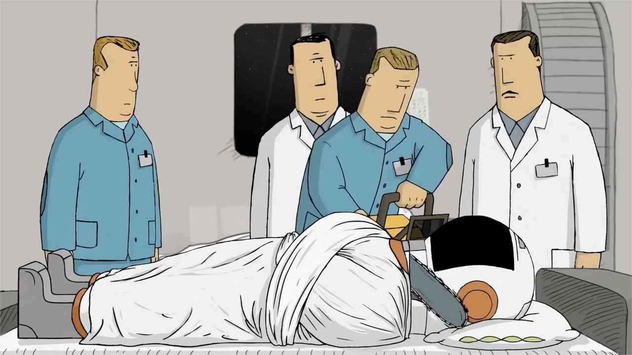 动画短片:宇航员蜗居在太空服中,切开头盔后,里面只剩一张照片