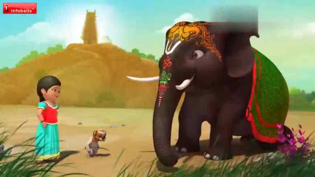 印度女孩小狗狗和大象动画片!