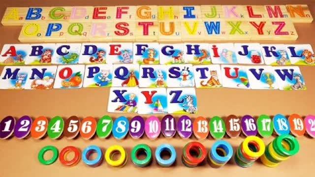 儿童动画:学习木制字母顺序,为学龄前儿童从1数到20