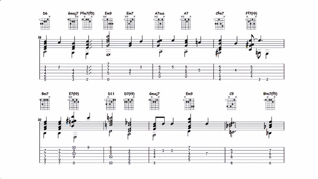 ...吉他手(带谱视频)【Wes Montgomery - While We're Young】音符和旋.