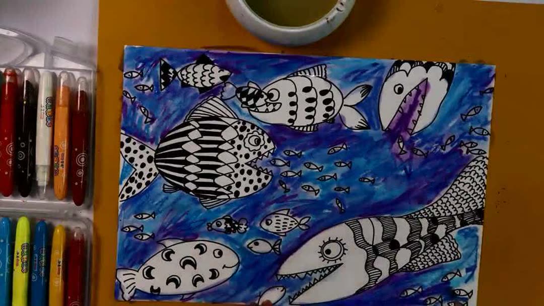 精灵梦叶罗丽 亲子早教色彩启蒙水粉画之《蓝色的大海》视频教程