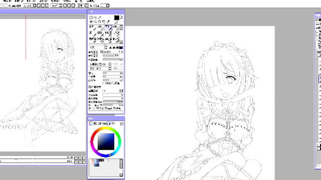 捆绑的蕾姆线稿的细节化处理下