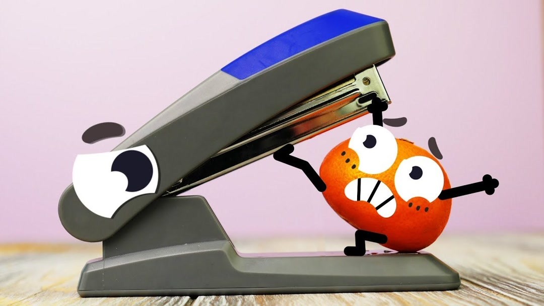 可爱的水果涂鸦,订书机一直压不下去应该是有调皮的橙子顶住