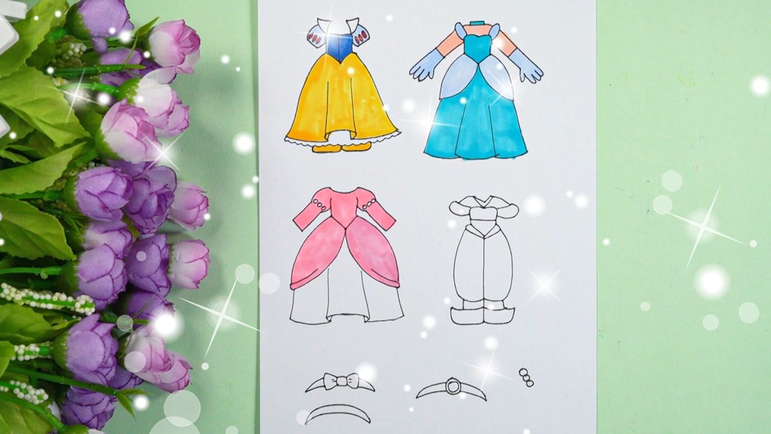 手工纸娃娃玩具:《天真与功夫袜》,天真的迪士尼公主裙制作