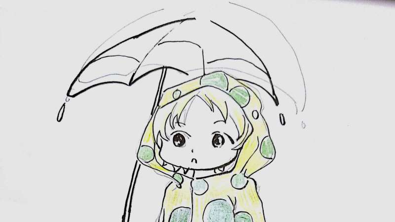 素描动漫手绘:雨中撑伞的小女孩简笔画