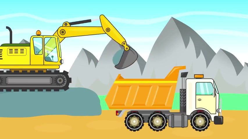 挖掘机与翻斗车_亲子动画_益智动画