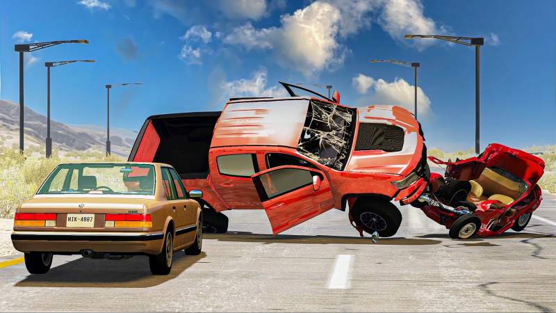BeamNG:老司机逆行开车以220km/h连环相撞,画面极度舒适