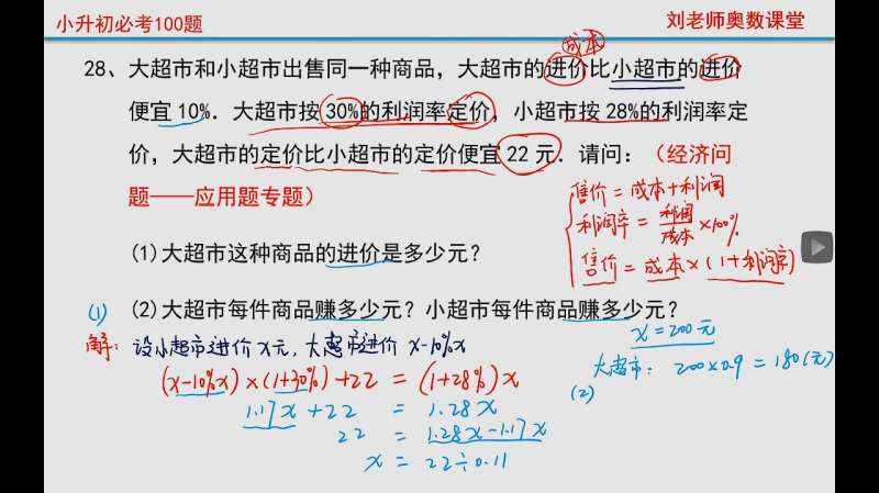 小升初数学名校必考100题,第28题,经济问题,认真学会解题方法