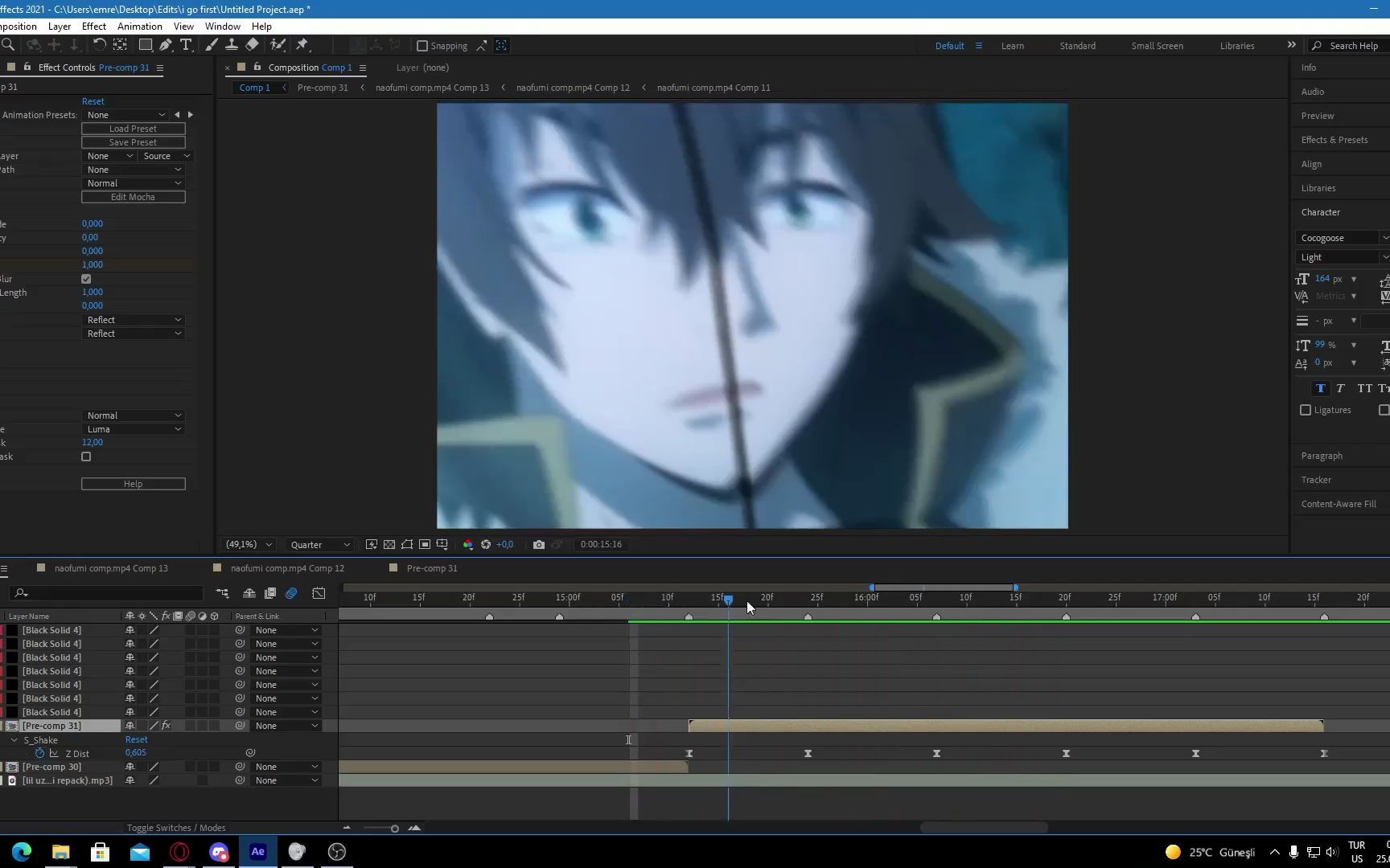 AE amv拉镜 震动教程