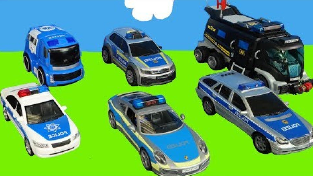 玩具车动画:越野车,警察车和摩托车