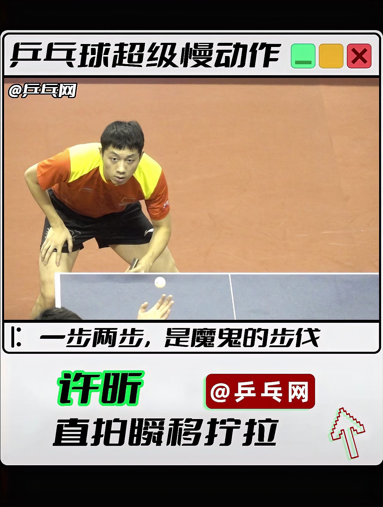 乒乓球慢动作 许昕反手拧拉正手位的球