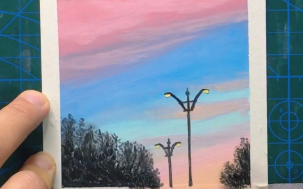 油画棒|努力是唯一的选择,晚霞粉粉的,真的很美,油画棒风景绘画教程分享