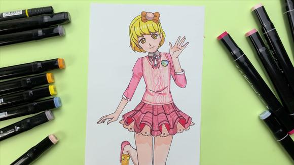 手绘菲梦少女杨松儿简笔画,粉红校服装扮的松儿很可爱
