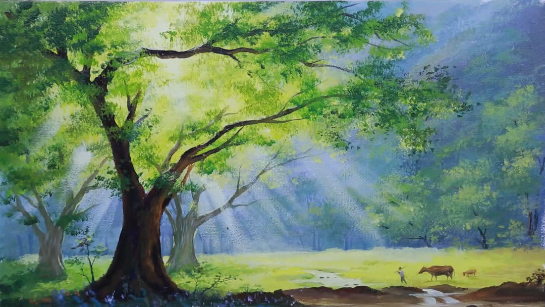 (二)风景树的画法,调色小技巧,新手也能简单画,很实用