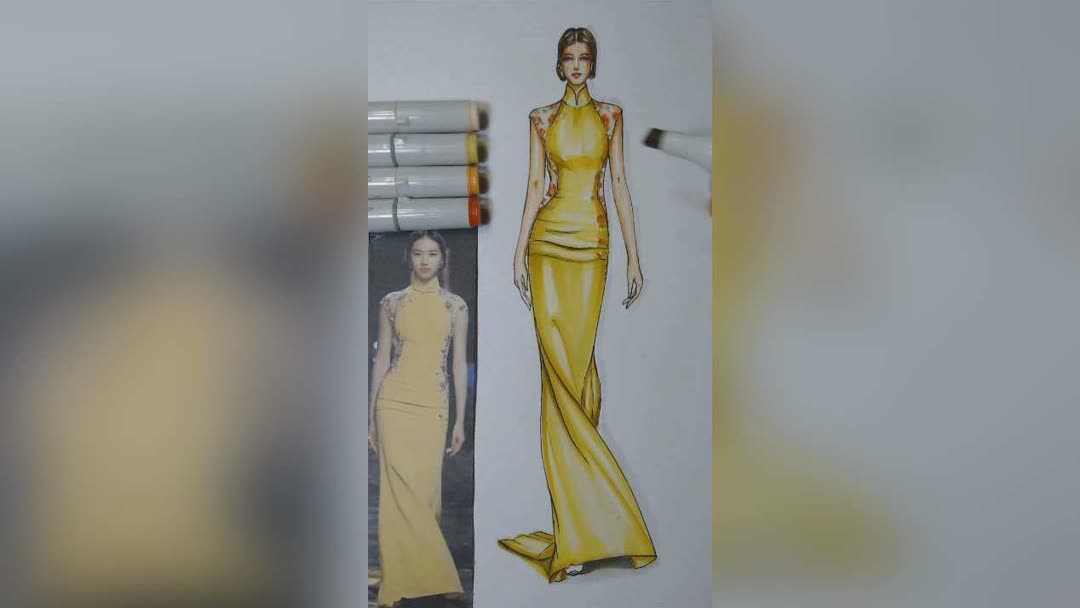 远露手绘零基础学服装设计手绘服装画旗袍