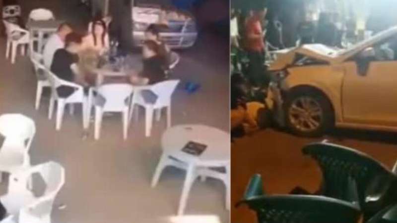 轿车突然冲进夜市撞向顾客,人被撞飞