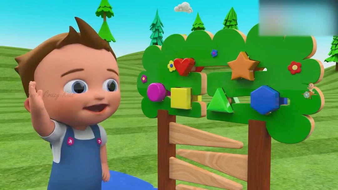 宝宝把几何图形装进树上学习颜色,亲子早教动画!