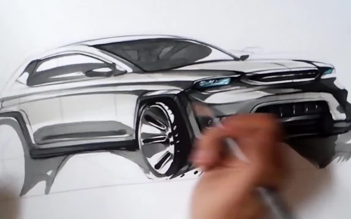 概念SUV汽车手绘马克笔上色CONCEPT SUV New Deign Sketch