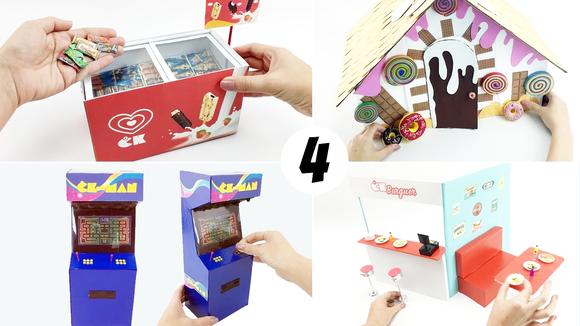 给芭比娃娃做冰柜游戏机等4个迷你物品,做法简单,手工diy