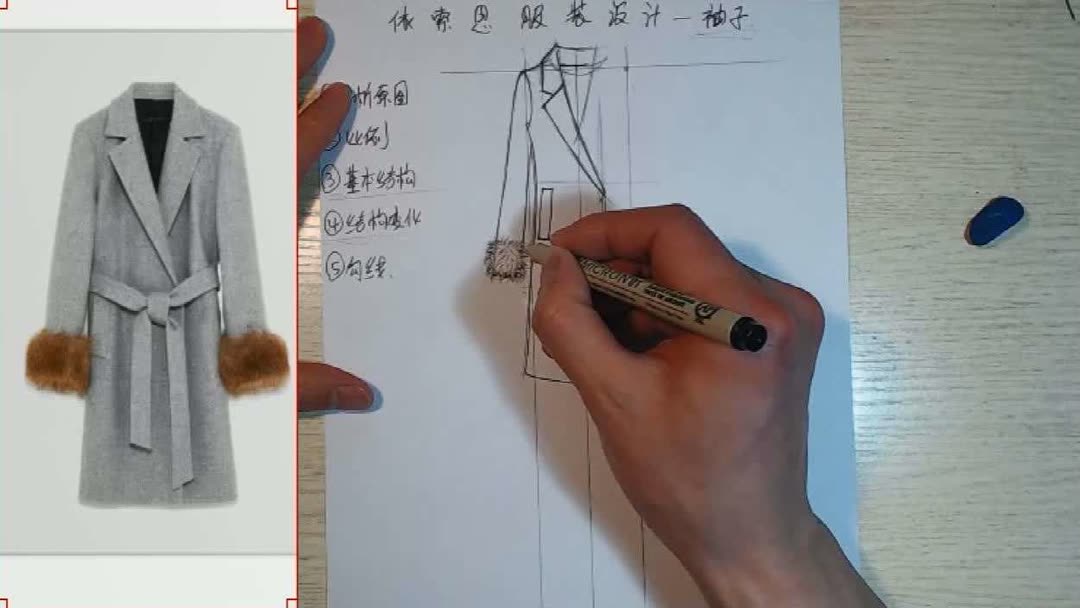 服装手绘款式图皮草的袖子画法