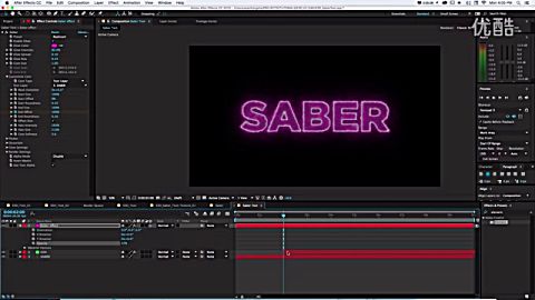 AE教程 使用 E3D Saber 制作3D立体文字发光书写效果