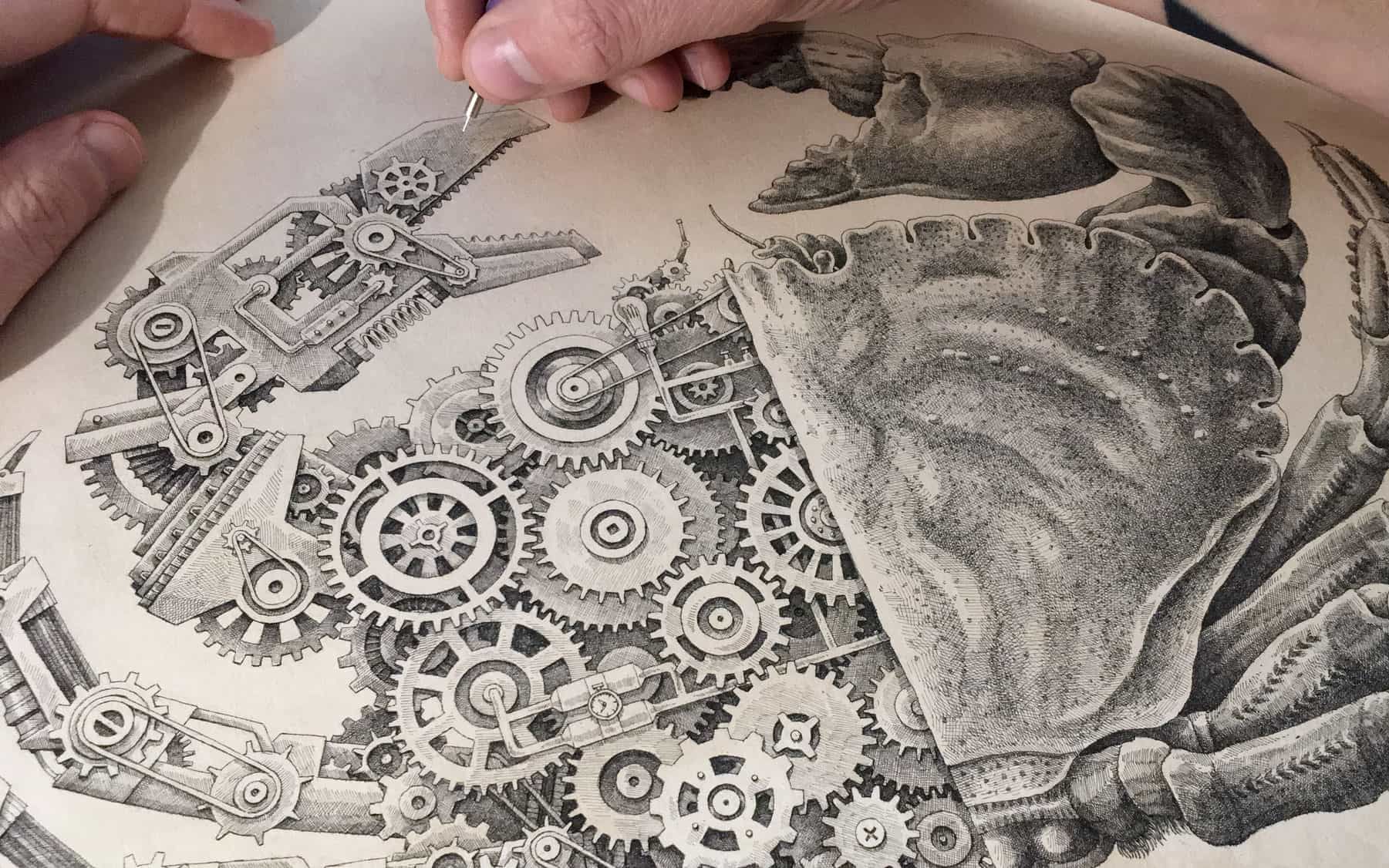 机械之美,针管笔绘制的精致插画(Steeven Salvat)