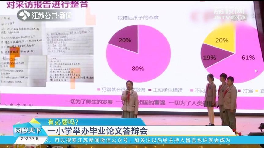 小学已经这么卷了吗?一小学举办毕业论文答辩会被批"成人化"