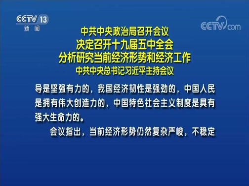 ...中共中央政治局召开会议 决定召开十九届五中全会 分析研究当前经济...
