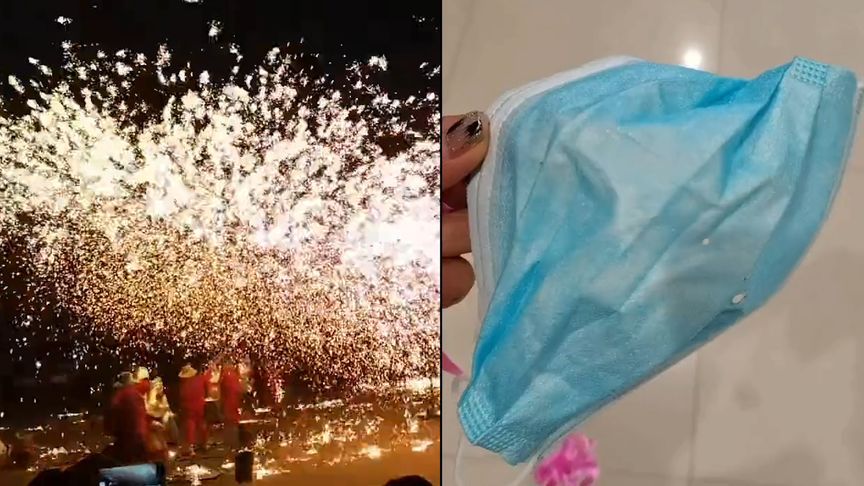 女子植物园内近距离看打铁花,惊叹后变"尖叫":羽绒服被烧八九个洞