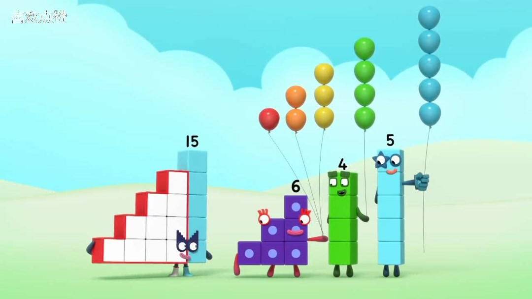 数字积木动画:五兄弟收获气球 元气满满 继续出发远方