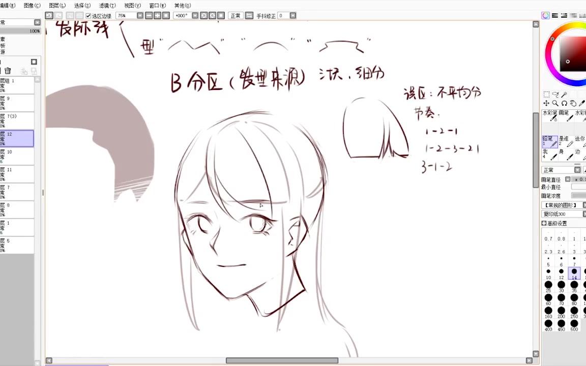 动漫人物中超美丸子刘海发型要怎么画?