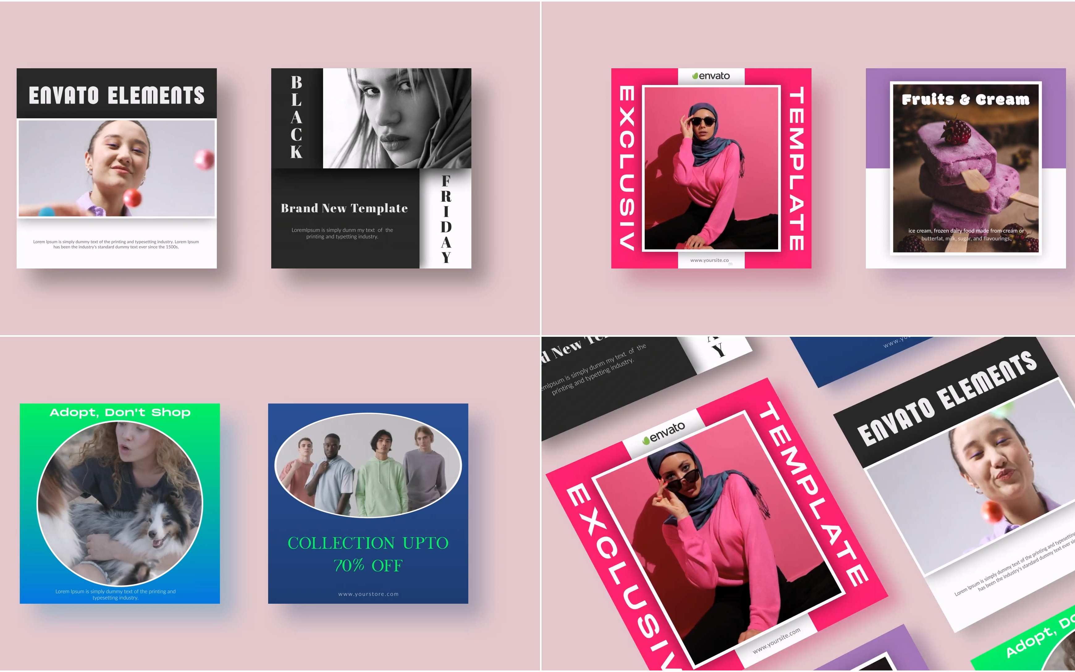 AE模板-活动宣传单海报帖子贴子 正方形分辨率开屏广告动态封面排版...