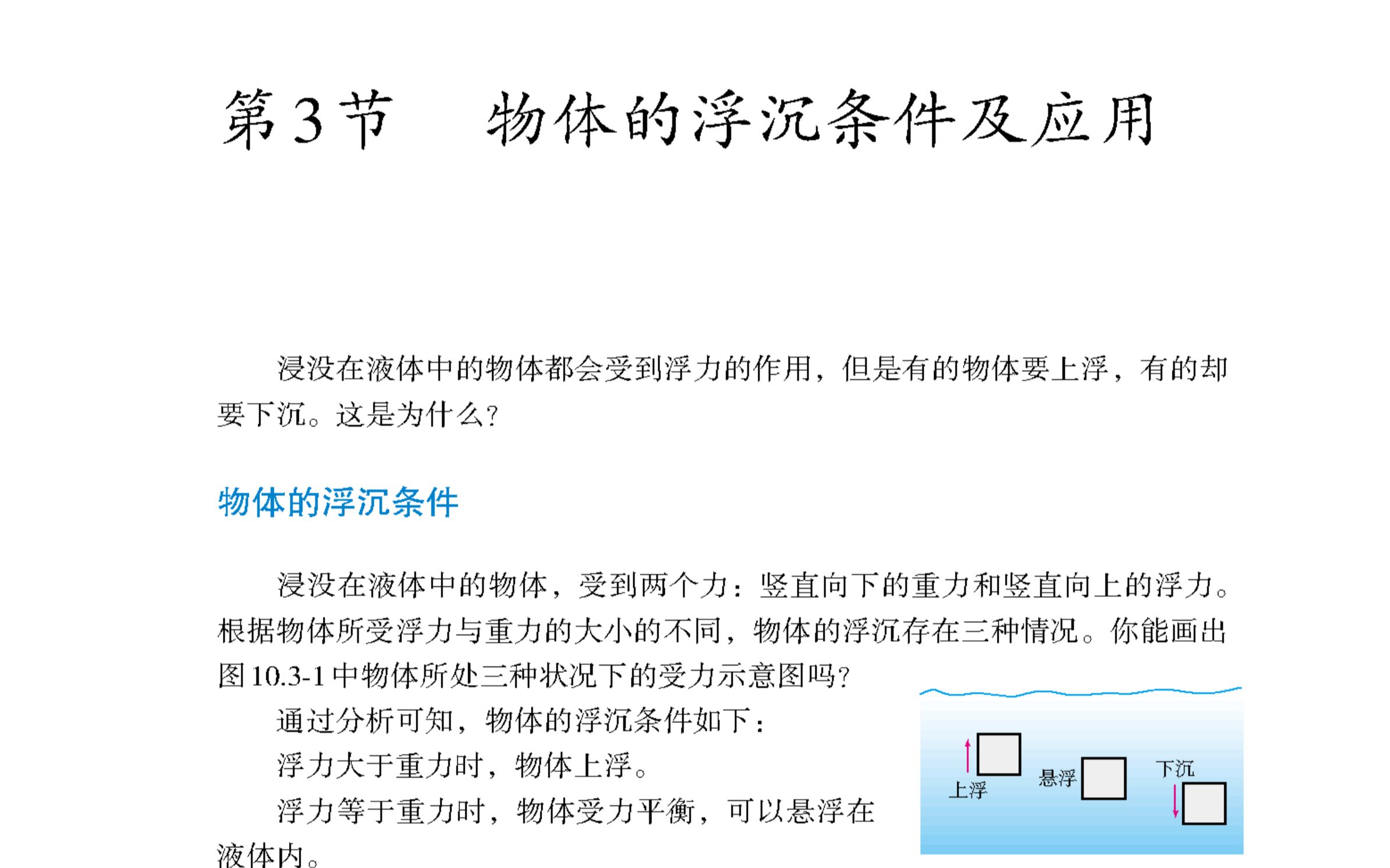 八年级物理下册第十章第3节《物体的浮沉条件及应用》课本内容讲解