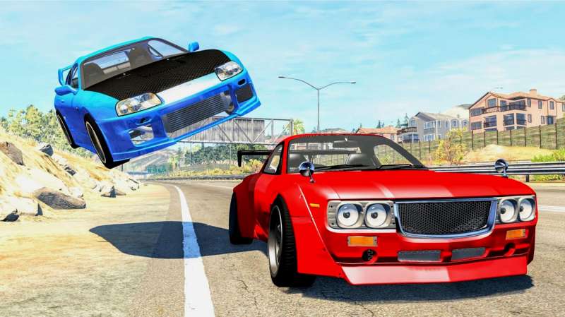 BeamNG:小跑车开足马力玩街头赛车来不刹车连环相撞,车祸模拟