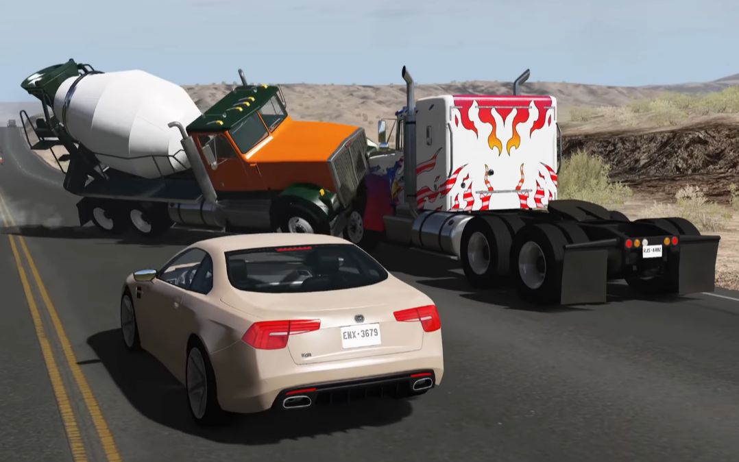 BeamNG模拟汽车卡车车祸碰撞