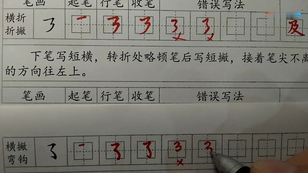 正楷硬笔书法笔画写法-横撇弯钩