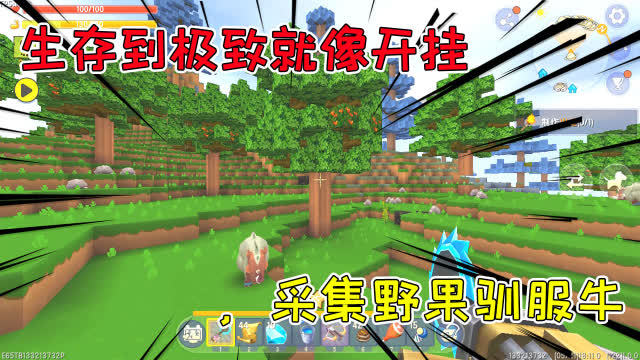 迷你世界:生存到极致就像开挂,采集野果驯服牛,耕地牛上线