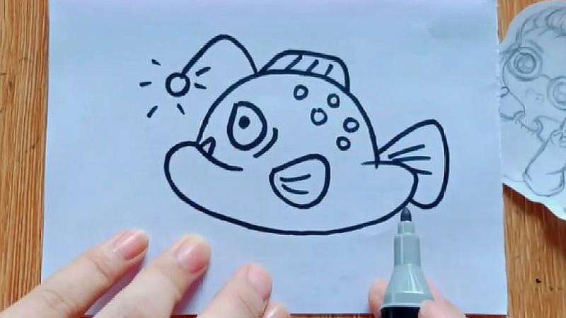 孩子一分钟学画画,儿童简笔画基础入门教程,一只丑萌的灯笼鱼