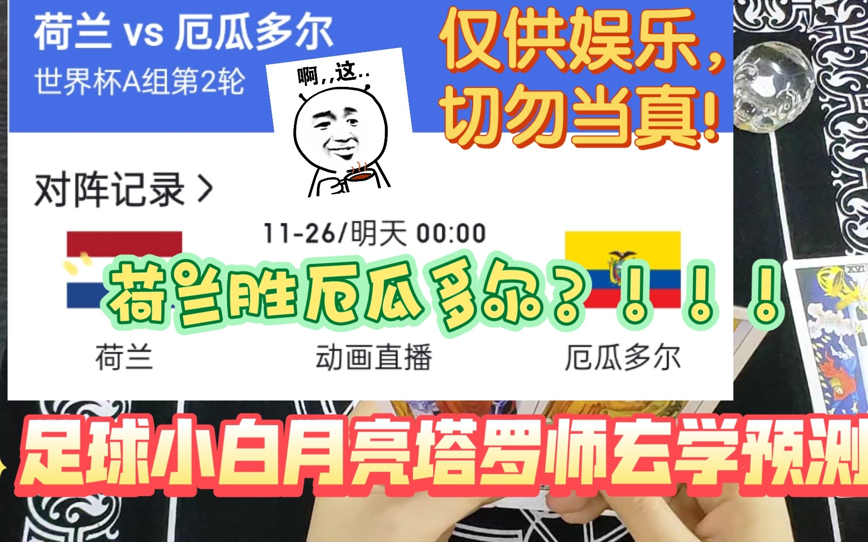 足球小白月亮塔罗师玄学预测卡塔尔世界杯荷兰VS厄瓜多尔比赛结果