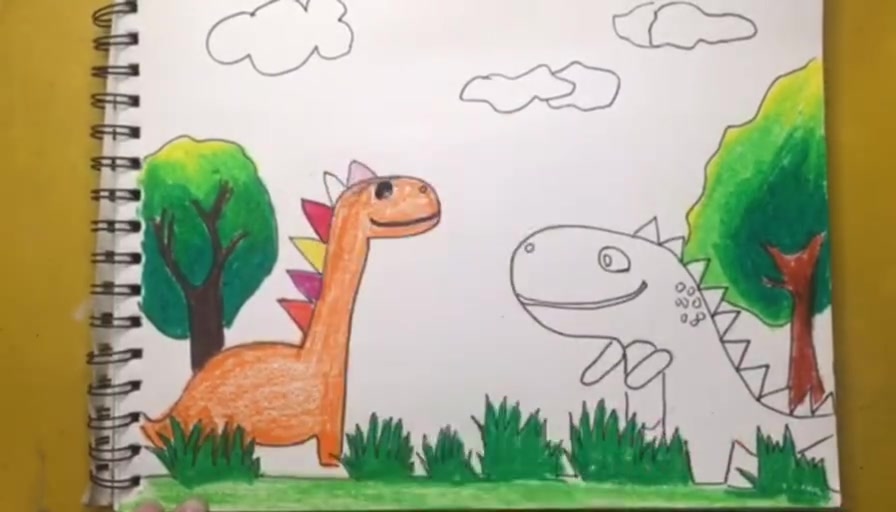 儿童美术简笔画:七彩恐龙油画棒教程