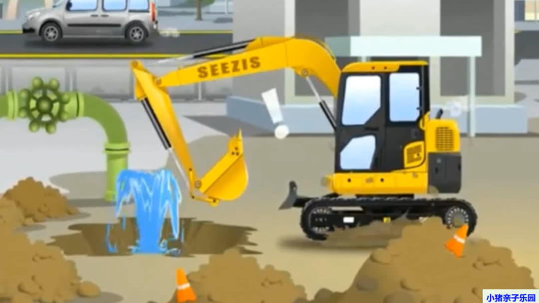 汽车玩具视频 汽车动画片 小轿车 拖车 挖掘机 吊机 卡车 推土机