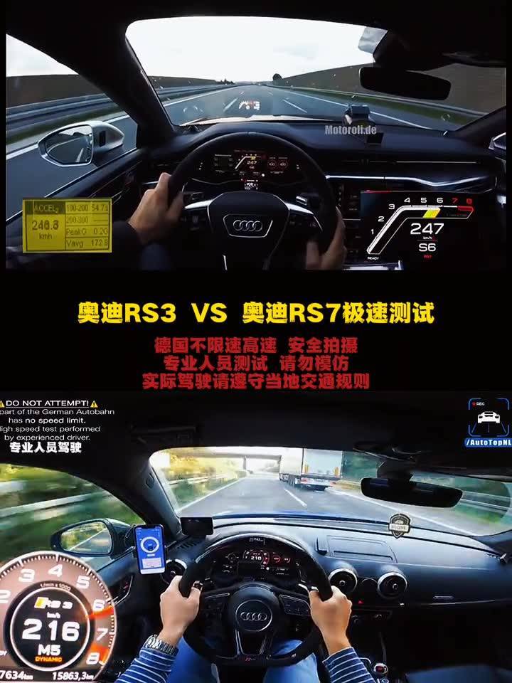 RS7高速不限速极速测试 在极速状态还不忘看后视镜