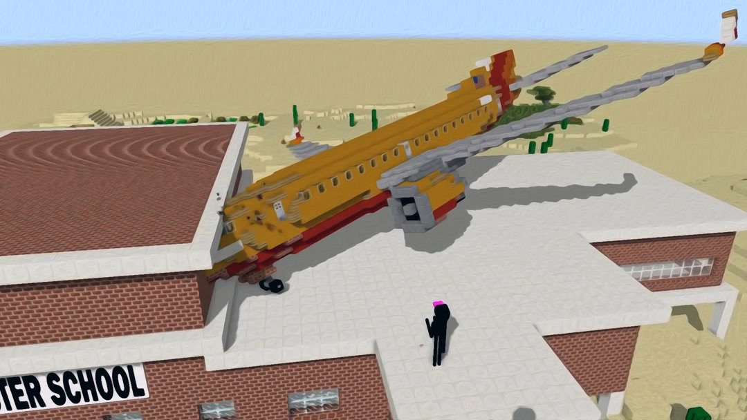 我的世界游戏:一架飞机撞到了房子上游戏