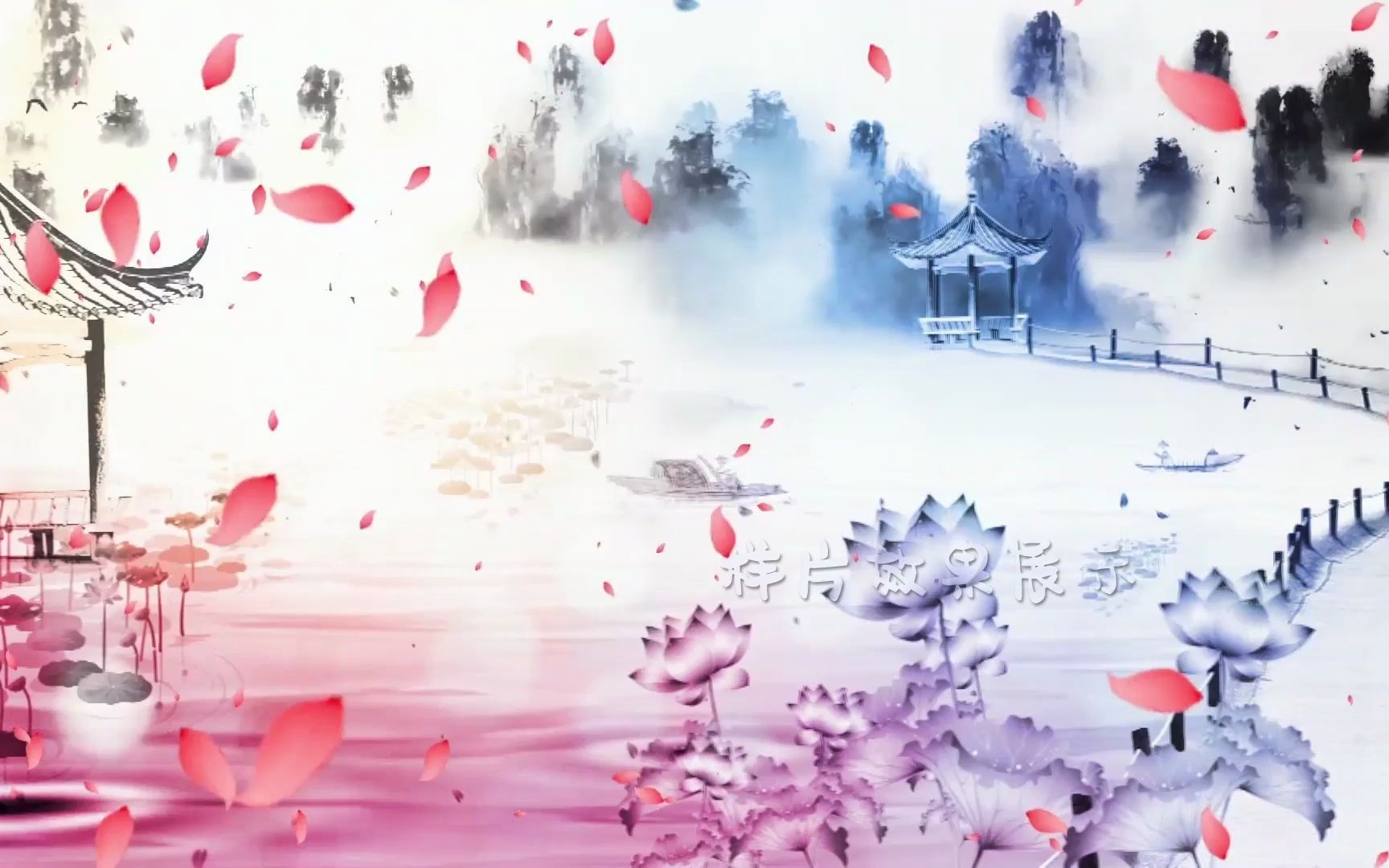 ...风桃花花瓣飘落江南水乡水墨江南旗袍秀民族舞蹈公司企业学校小学...